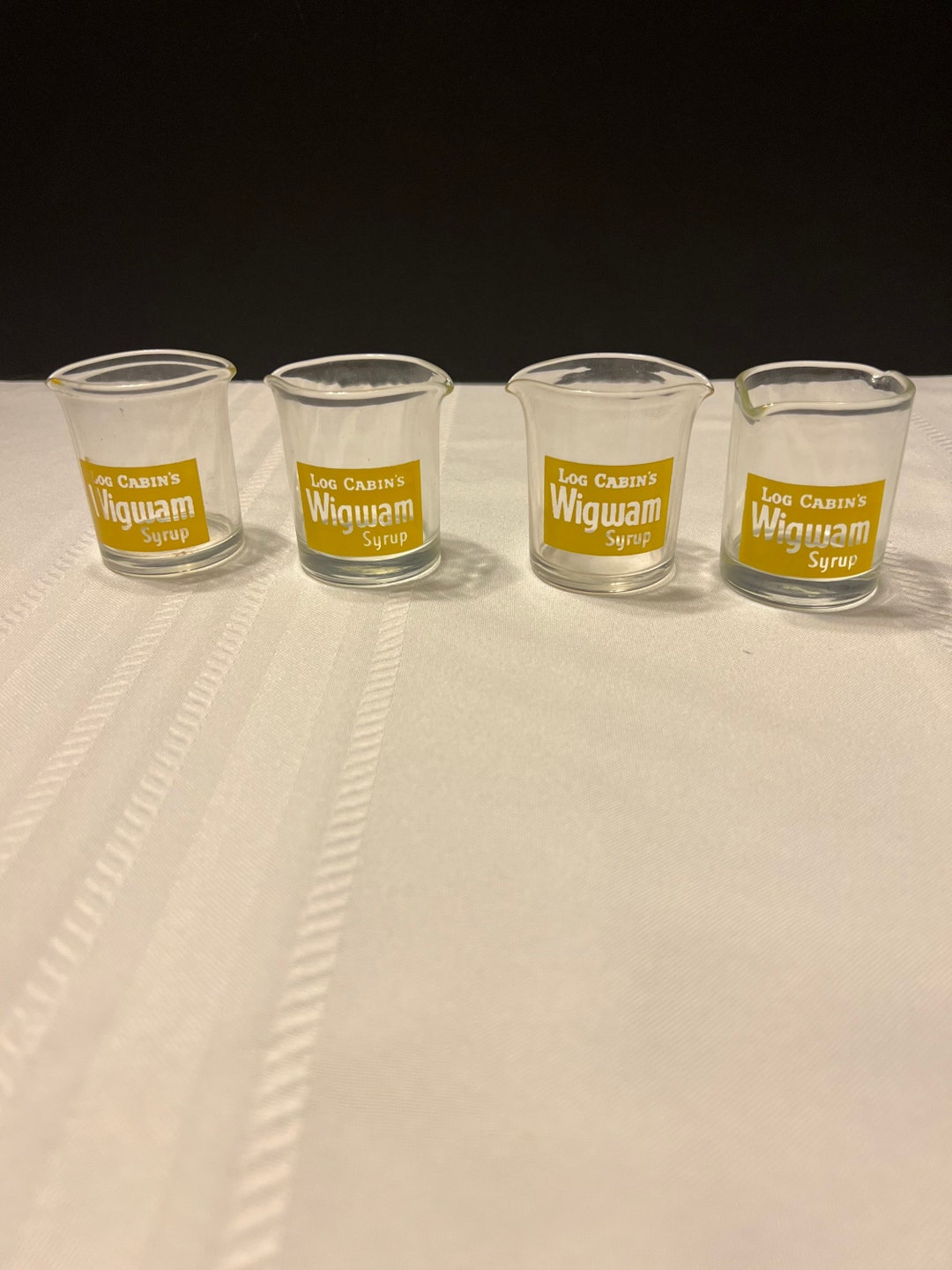 Vintage Log Cabin’s Wigwam Syrup Double Spout Mini Glass Cup Dispenser ...