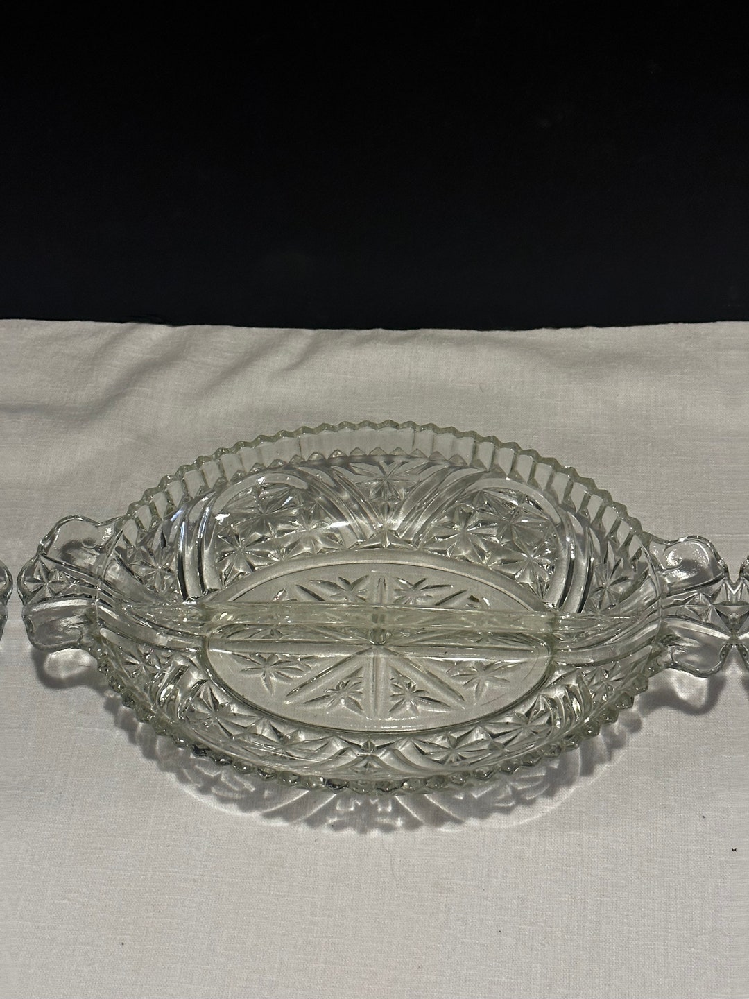 Vintage Anchor Hocking Stars and Bars Pattern Divided Glass Relish Dish ...