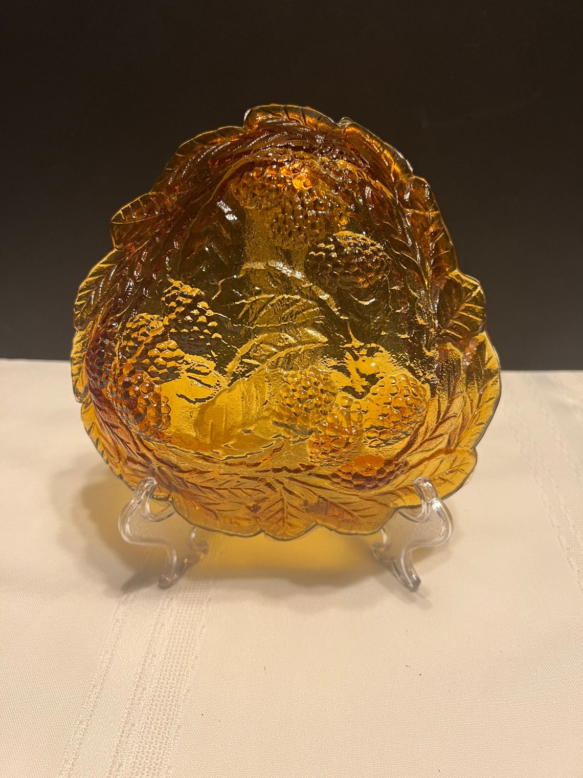 Vintage Indiana Glass Loganberry Bon Bon Candy Nut Dish Bowl Goldentone ...