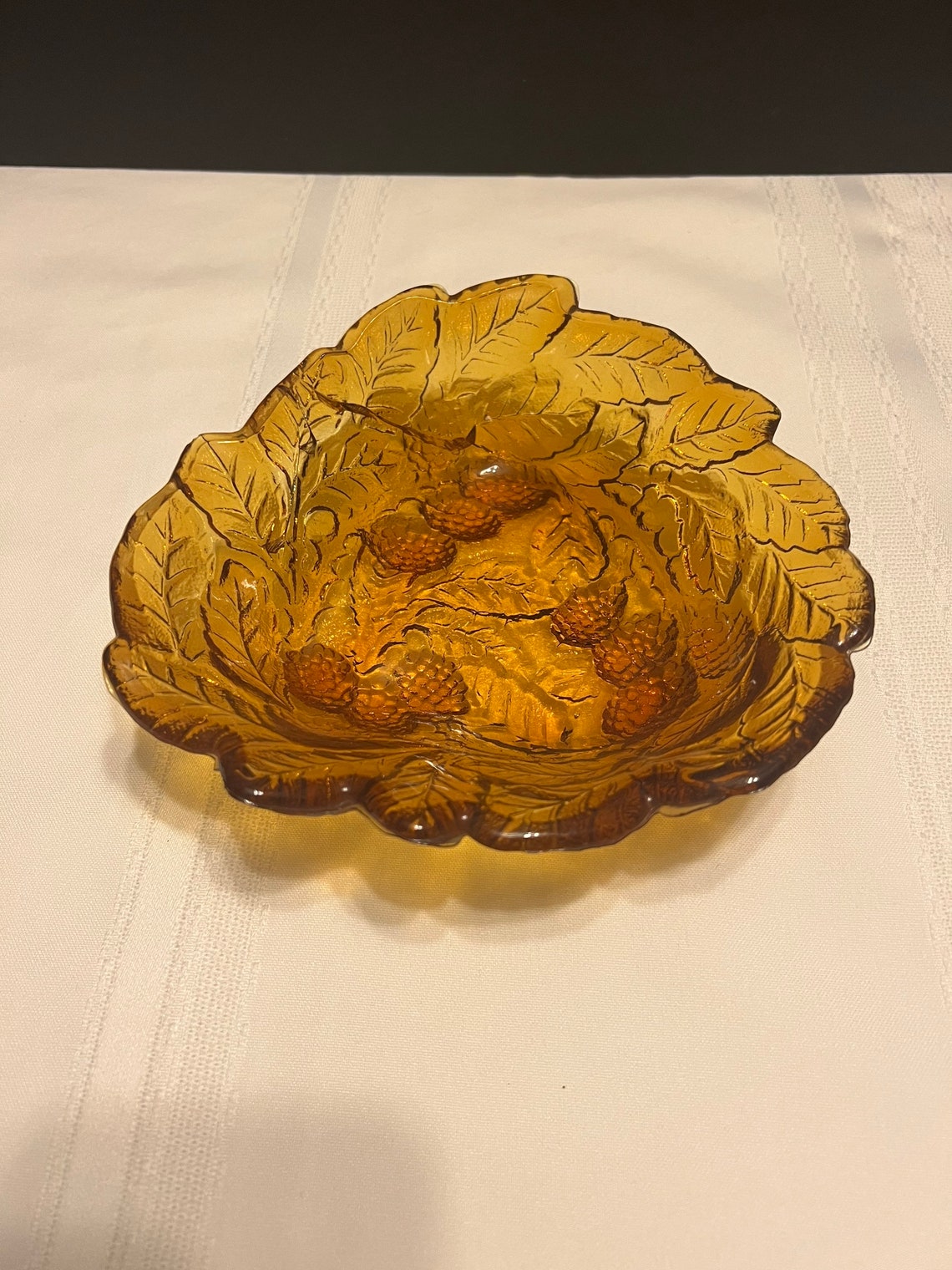 Vintage Indiana Glass Loganberry Bon Bon Candy Nut Dish Bowl Goldentone ...