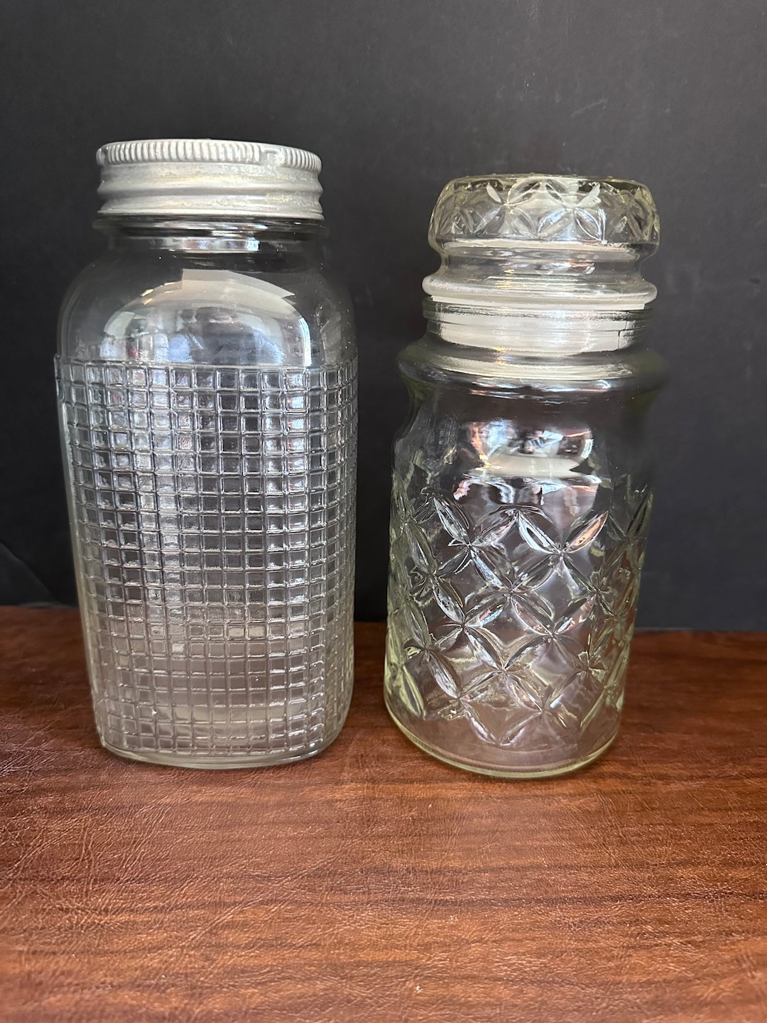 Vintage Glass Jars: Waffle Grid Canning Jar & 1984 Planters Peanut Jar ...