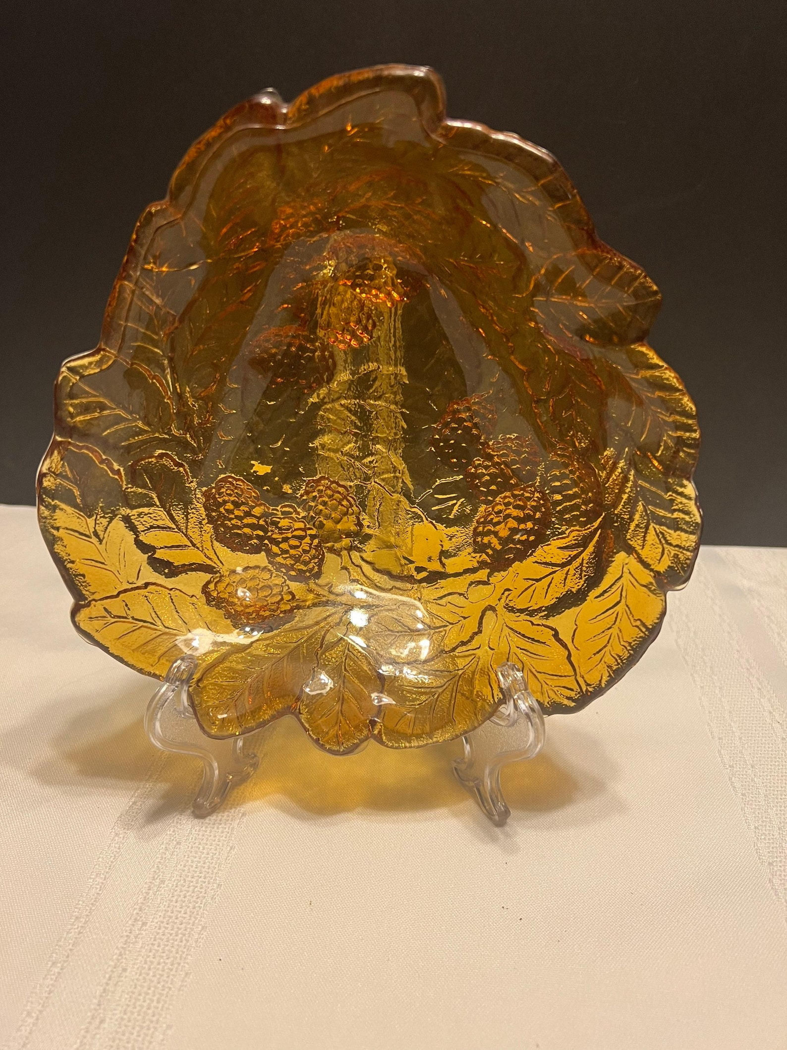 Vintage Indiana Glass Loganberry Bon Bon Candy Nut Dish Bowl Goldentone ...