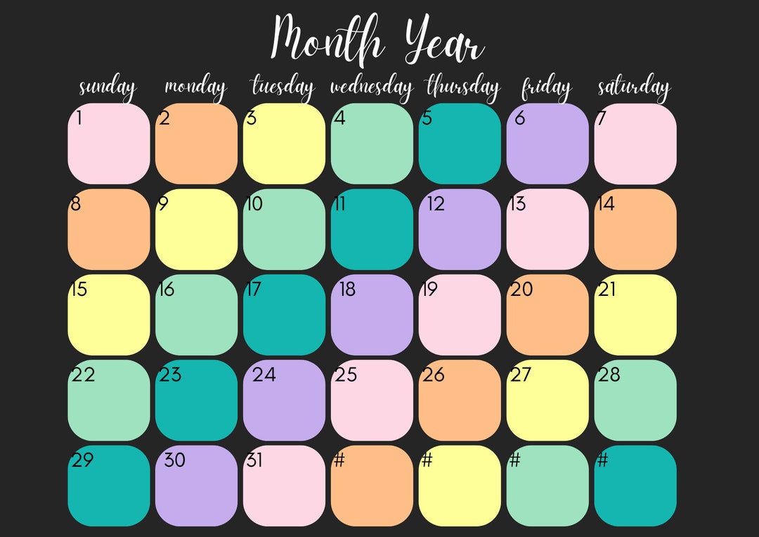 Pastel Month Calendar Template - Etsy