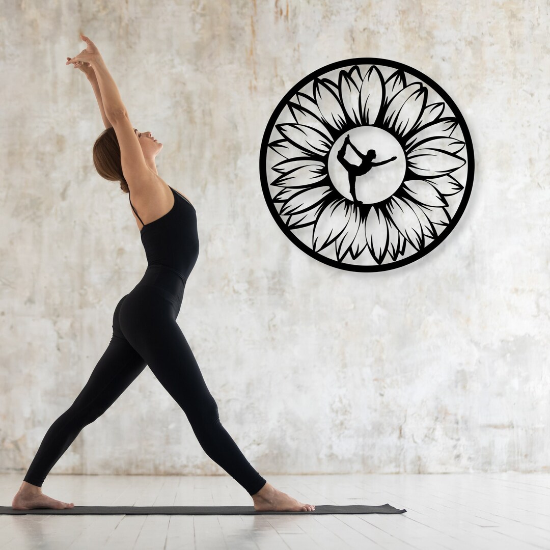 Yoga Pose Dancer Metal Wall Sign, Inspirational Home Decor, Flower Yogi ...