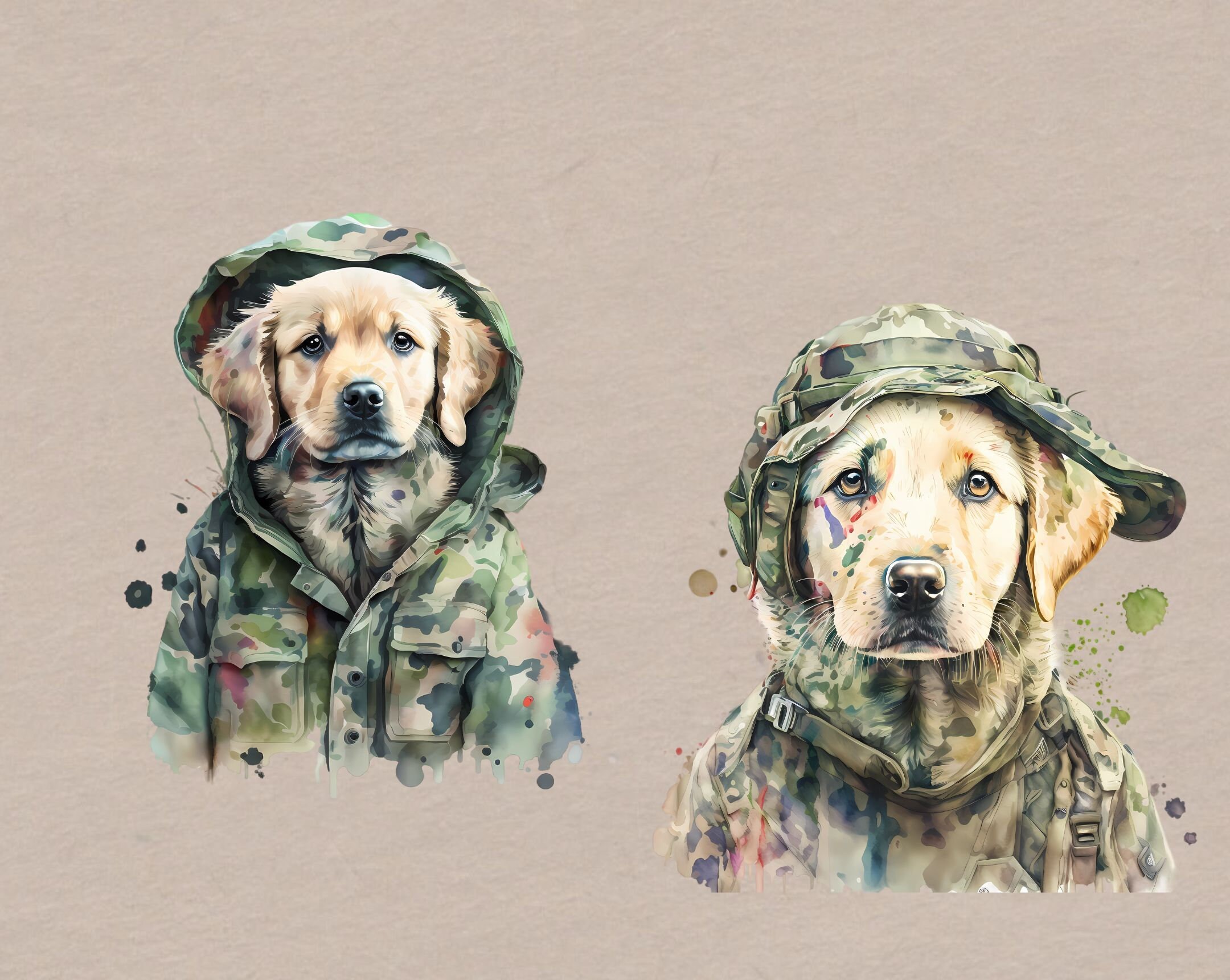 Camo Dogs Clipart PNG Files Watercolor Military Dogspod - Etsy Canada