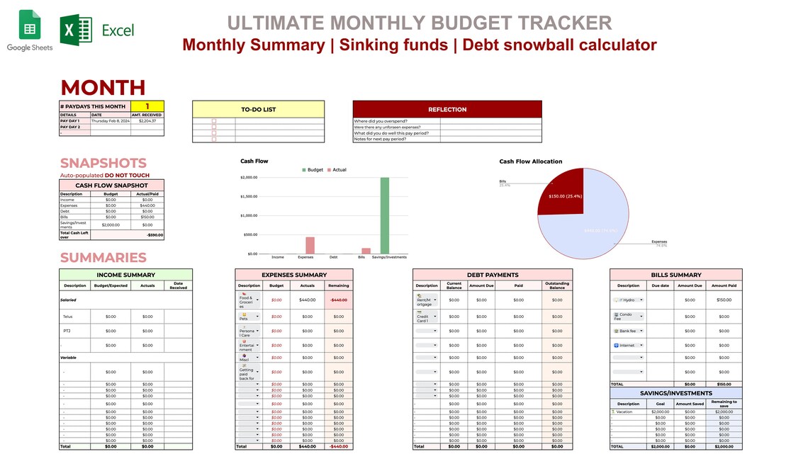Editable Monthly Budget Tracker Excel Template Personal & Business ...