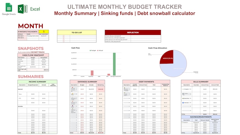 Editable Monthly Budget Tracker Excel Template Personal & Business ...