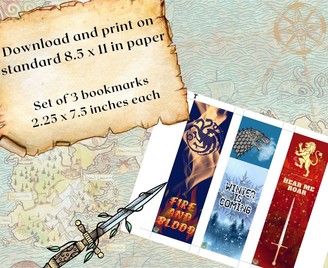 Printable Bookmark, Instant Download Bookmark Set, Fantasy Gift for Her ...