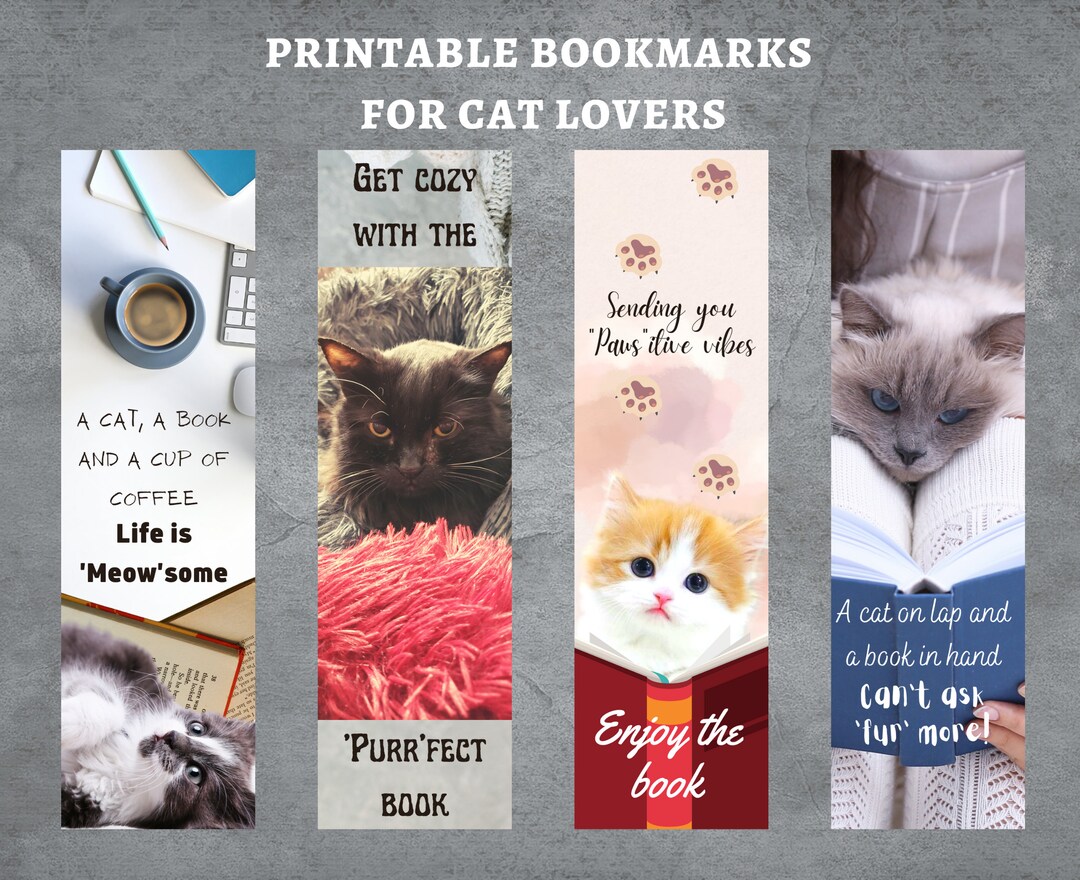 Printable Cat Bookmark, Feline Gifts, Instant Download, Digital ...