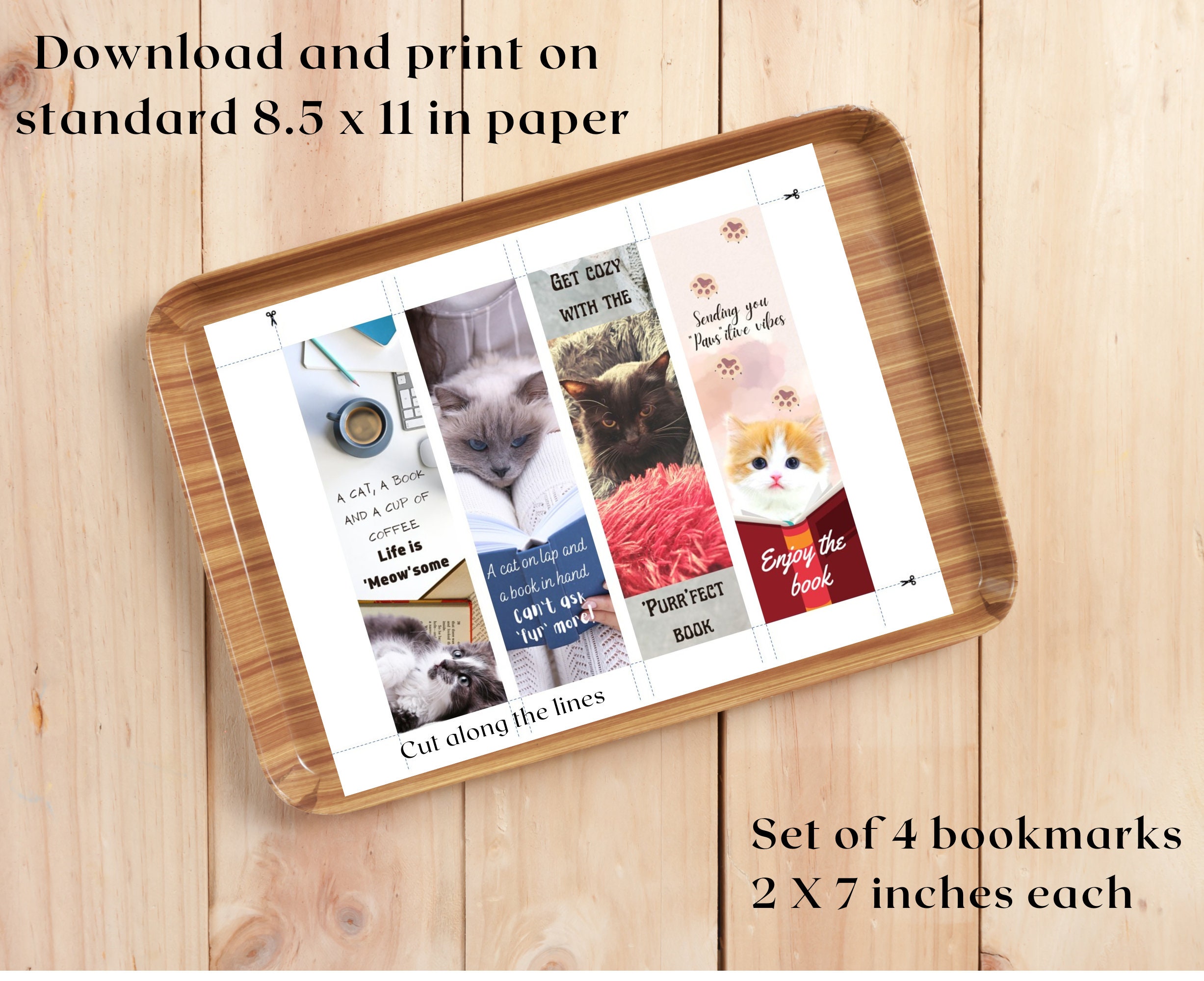 Printable Cat Bookmark, Feline Gifts, Instant Download, Digital ...