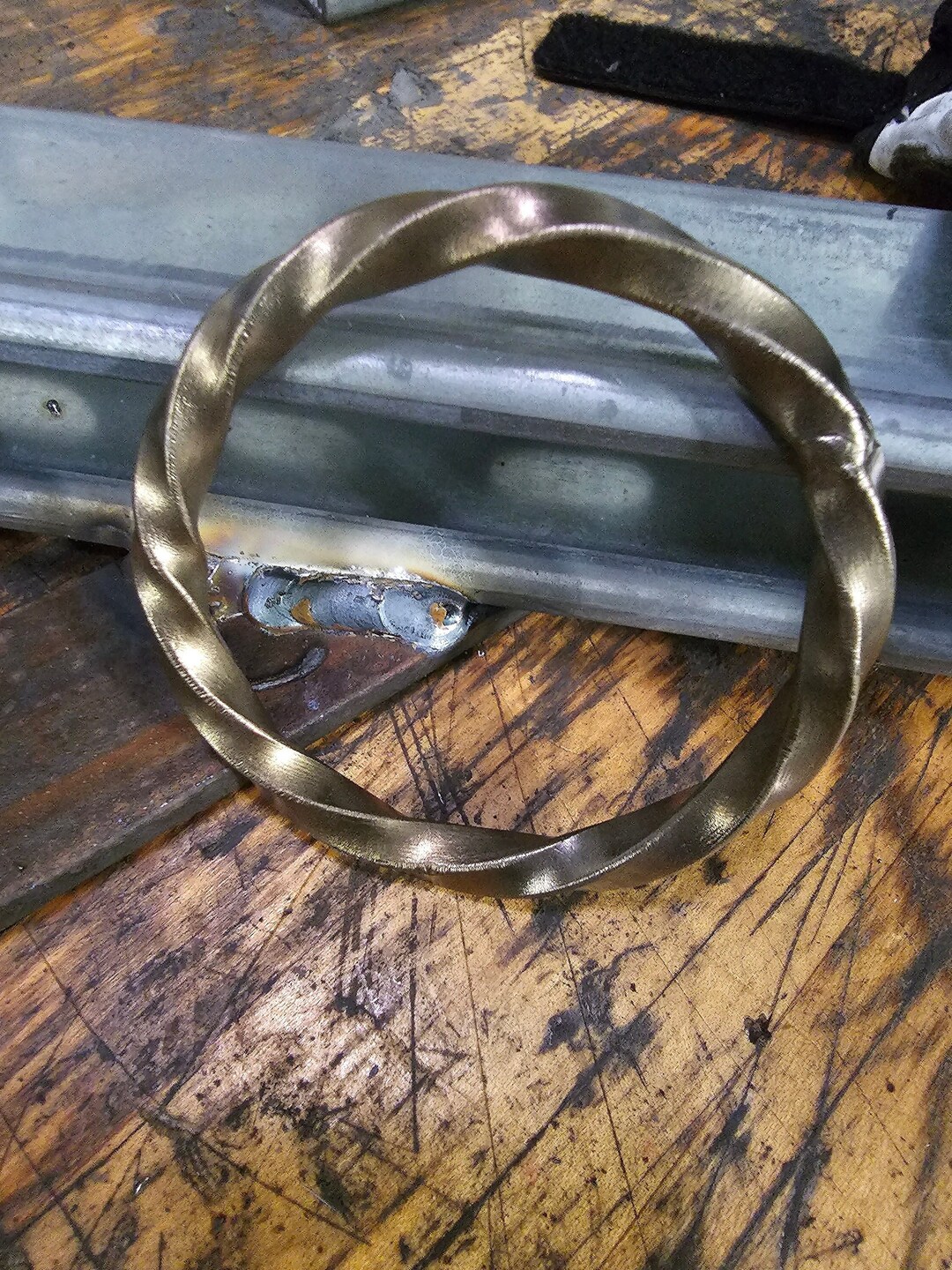 One Large (2.25"id) Gold Twisted Blacksmith Steel Belt Ring Fits 2 ...