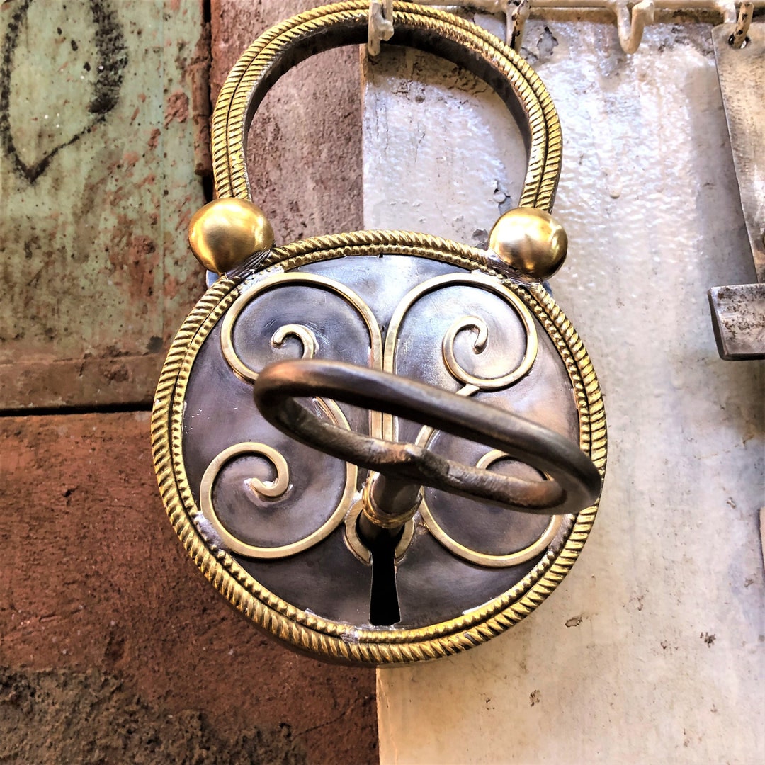 Vintage Manual Round Door Lock, Old Lock Made of Brass and Iron ...