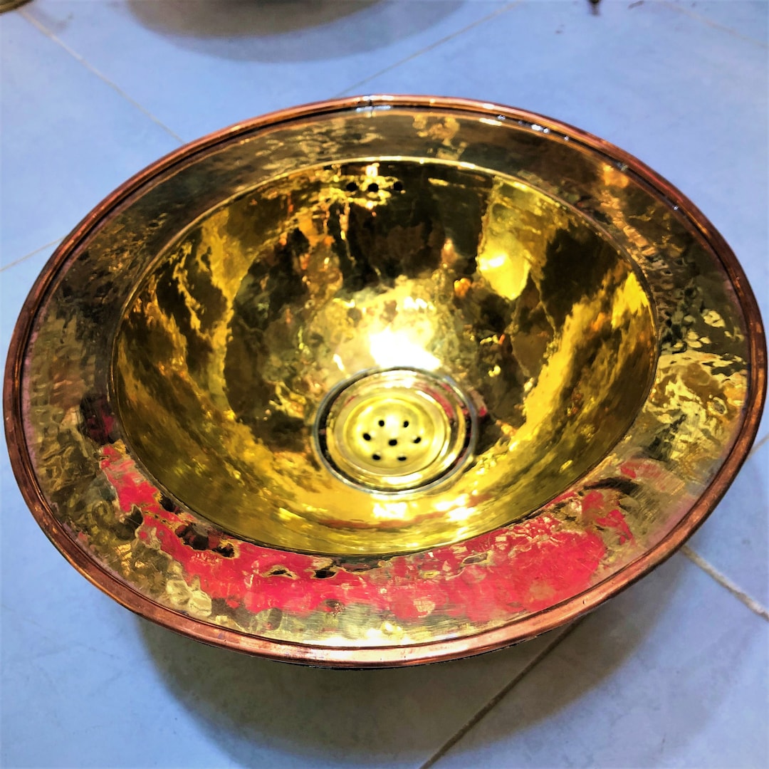 Round Golden Brass Bathroom Sink Sink Surround With a Band of - Etsy