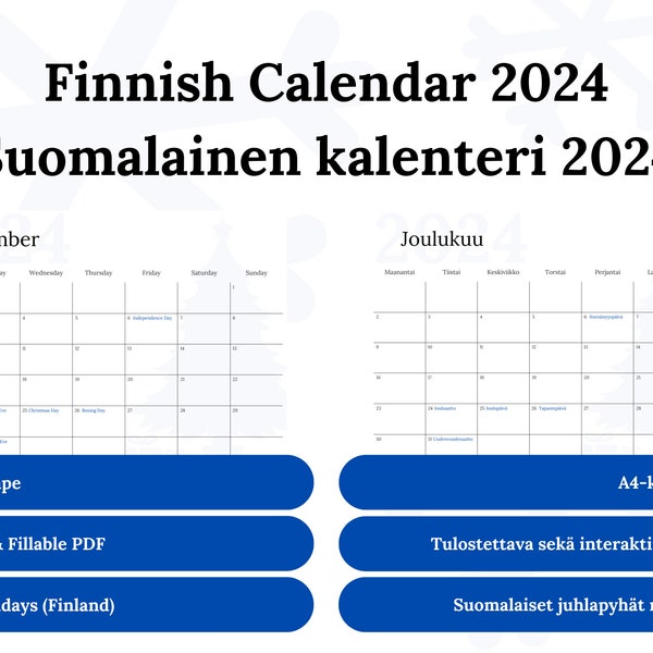 Kalenteri Calendar - Etsy