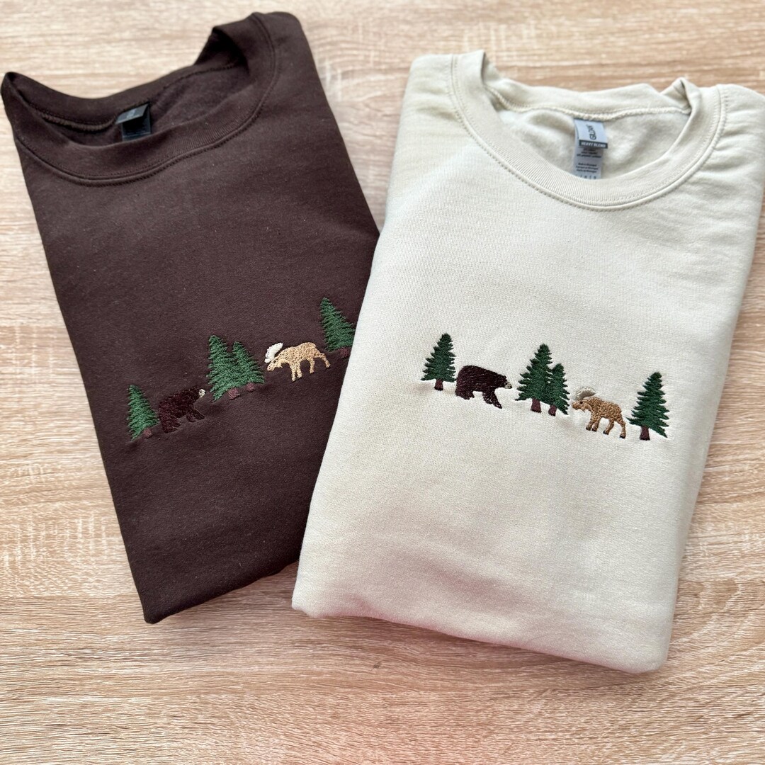 Embroidered Nature Sweatshirt, Bear and Moose Sweatshirt, Nature ...