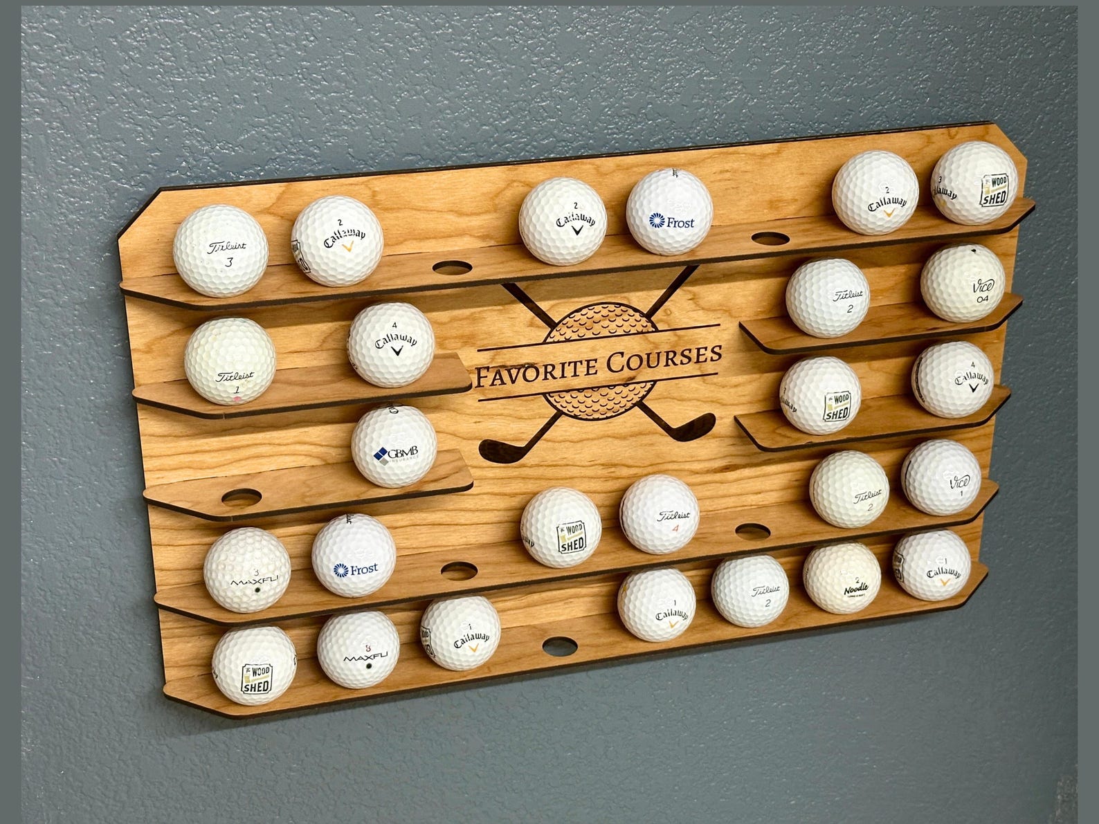 Wall-mounted Golf Ball Display: Personalized Wooden Golf Gift. Holds 32 ...