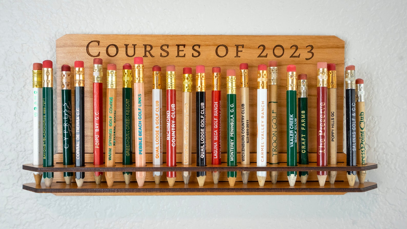Personalized Golf Pencil Holder: Wall Display for 23 Pencils. Ready to ...