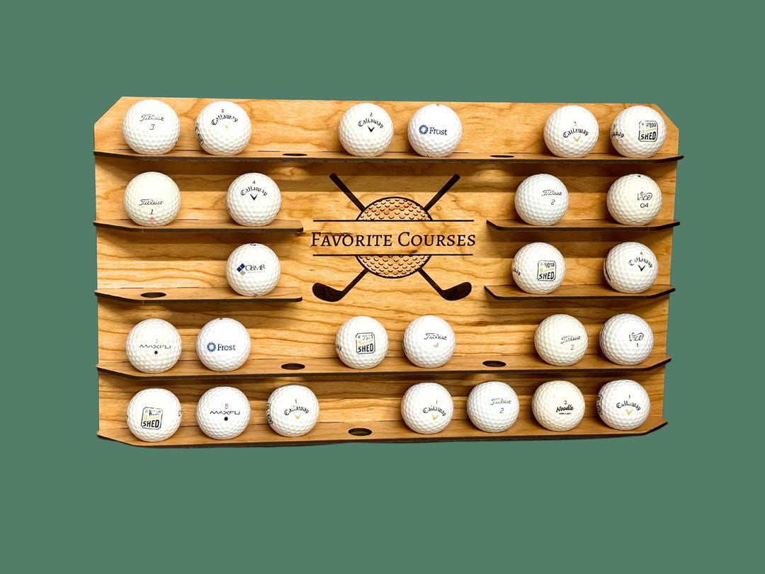 Wall-mounted Golf Ball Display: Personalized Wooden Golf Gift. Holds 32 ...