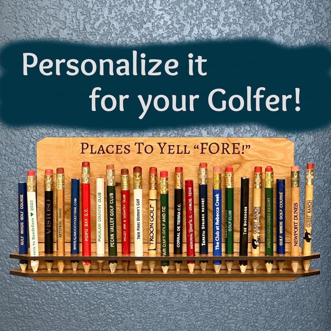 Personalized Wall Golf Pencil Holder for 23 Pencils. Cherry Wood With ...