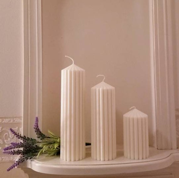 Large Ribbed Pillar Candle/soy Wax Candle/column Ribbed Candle - Etsy