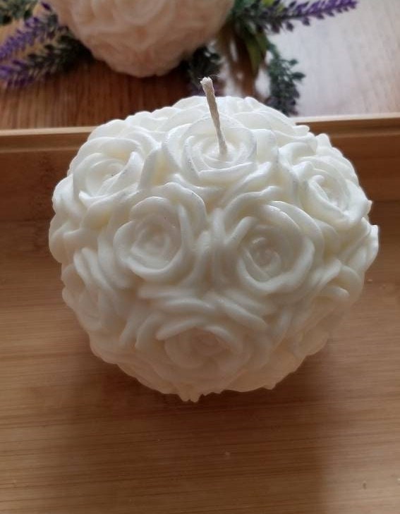 Rose Ball Shape Candle/large Round/flower Ball Candle/ Handmade Candle ...
