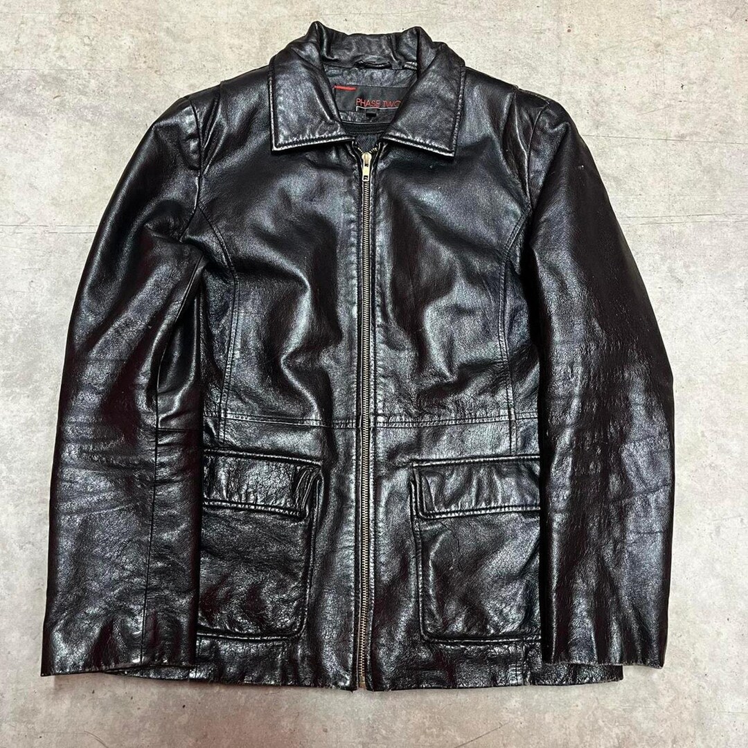Vintage Y2k Black Phase Two Leather Biker Bomber Jacket - Etsy