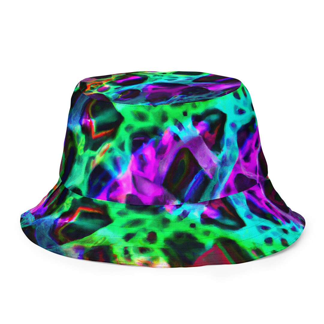Psychedelic Reversible Two Sided Hat, Vibrant Space Bucket Hat, Black ...