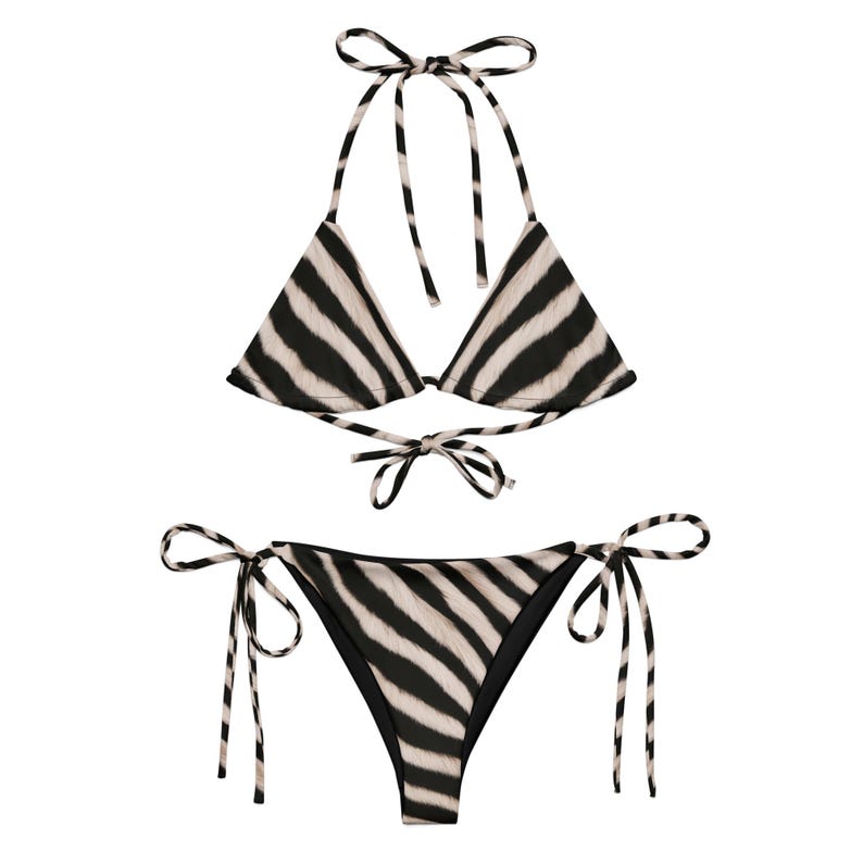 Classic Zebra String Bikini, Animal Print Eco-friendly Bikini Swimsuit, Multi-wear Top Bikini ...