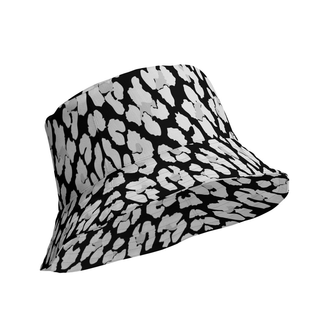 Leopard Bucket Hat, Party Hat, Black and White Funky Rave Hat ...