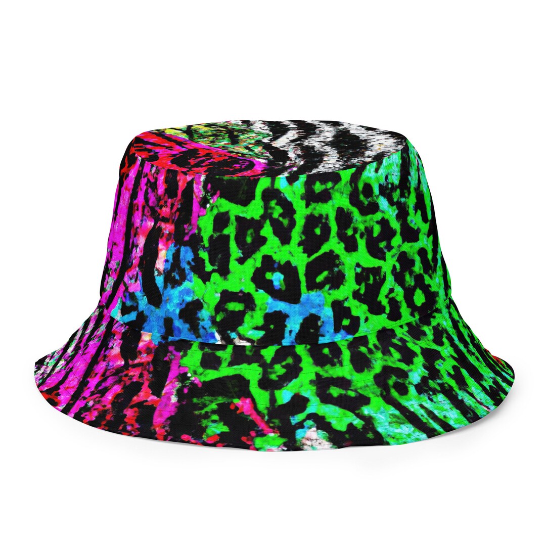 Punk Leopard Bucket Hat, Vibrant Animal Print Bucket Hat, Reversible ...