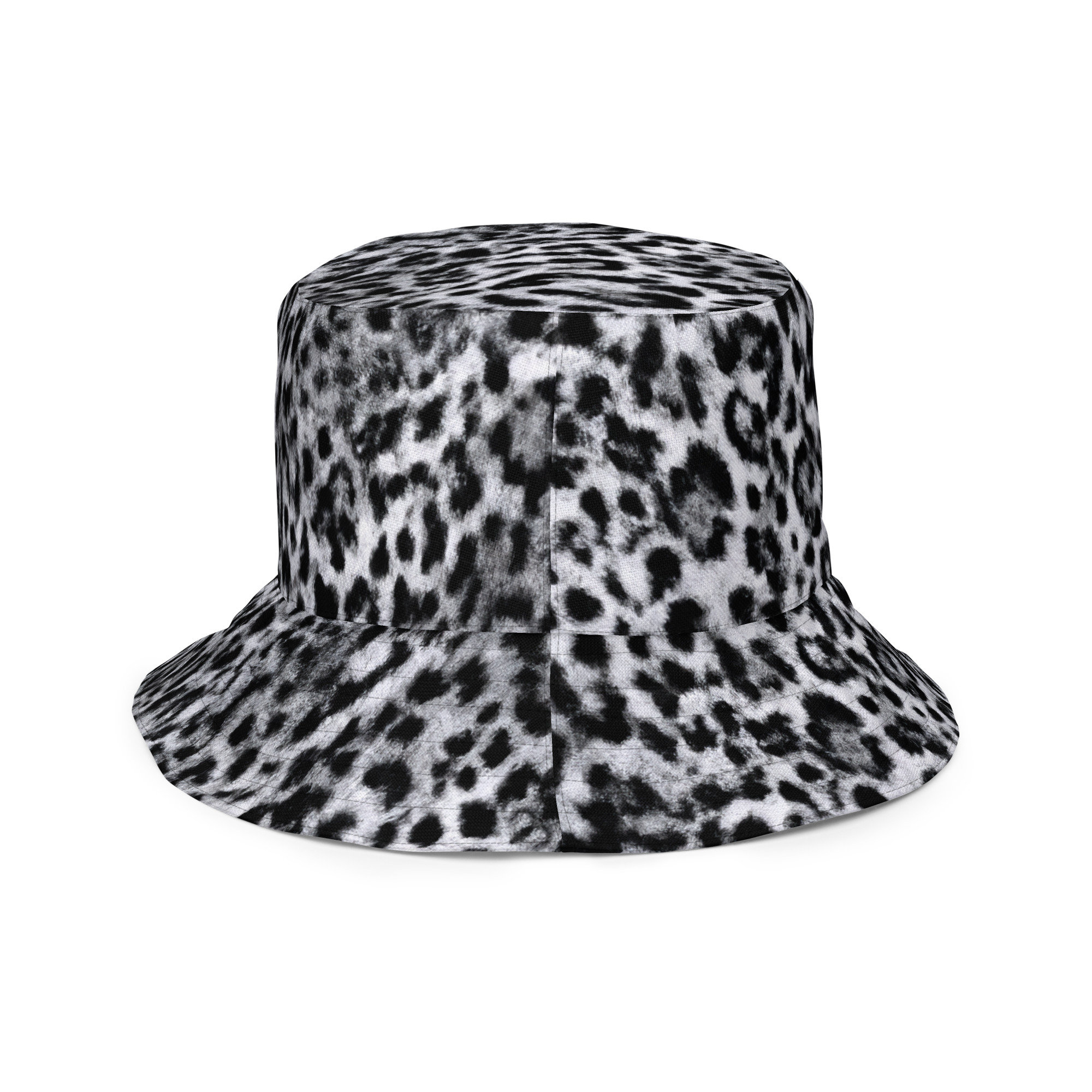 White Leopard Print Bucket Hat, Party Hat, Black and White Animal Print ...