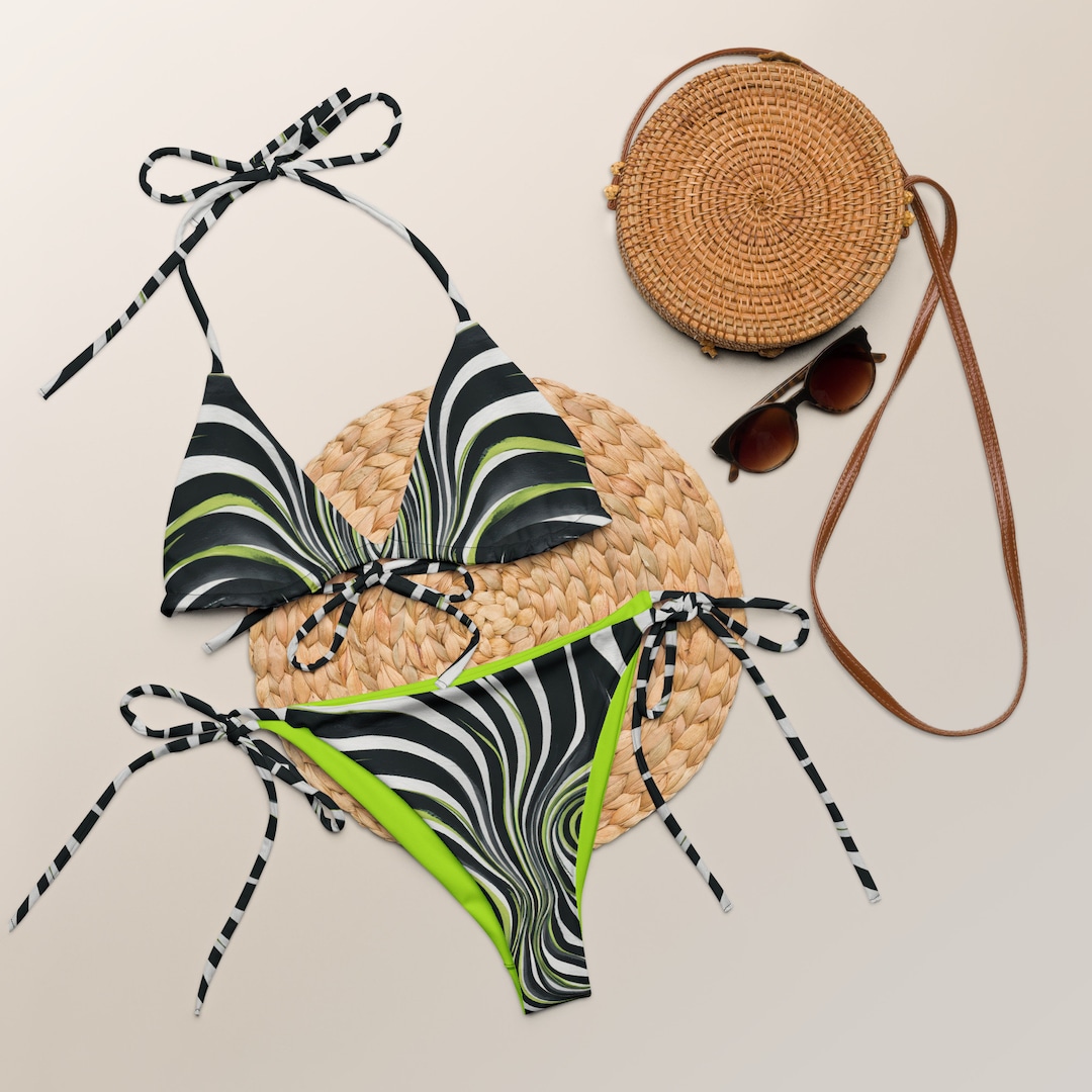 Zebra String Bikini, Green, Zebra Bikini, Eco-friendly Swimwear, Lime ...