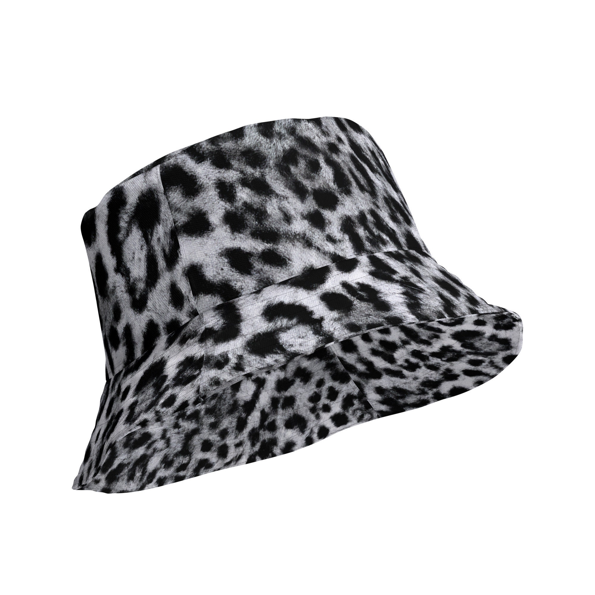 White Leopard Print Bucket Hat, Party Hat, Black and White Animal Print ...