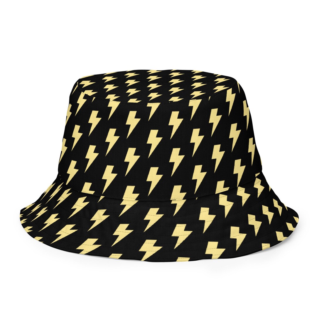 Yellow Lightning Bolt, Electric Thunderstorm Bucket Hat, Black and ...