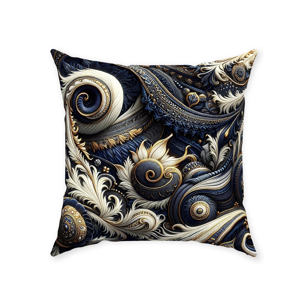 Elegant Baroque Style Royal Blue, Cream, & Gold Decorative Pillows ...