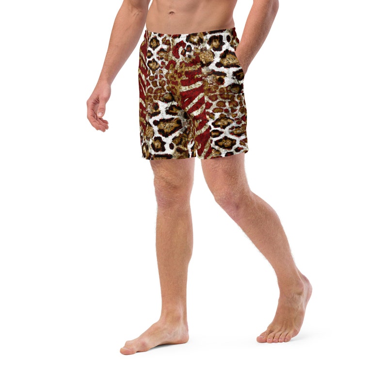 Gym to Swim Shorts, Ruby Leopard Men's Swim Trunks, Psychedelic Leopard ...