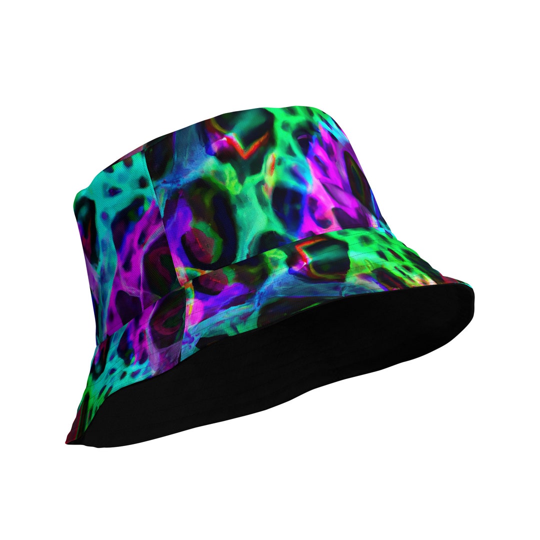 Psychedelic Reversible Two Sided Hat, Vibrant Space Bucket Hat, Black ...