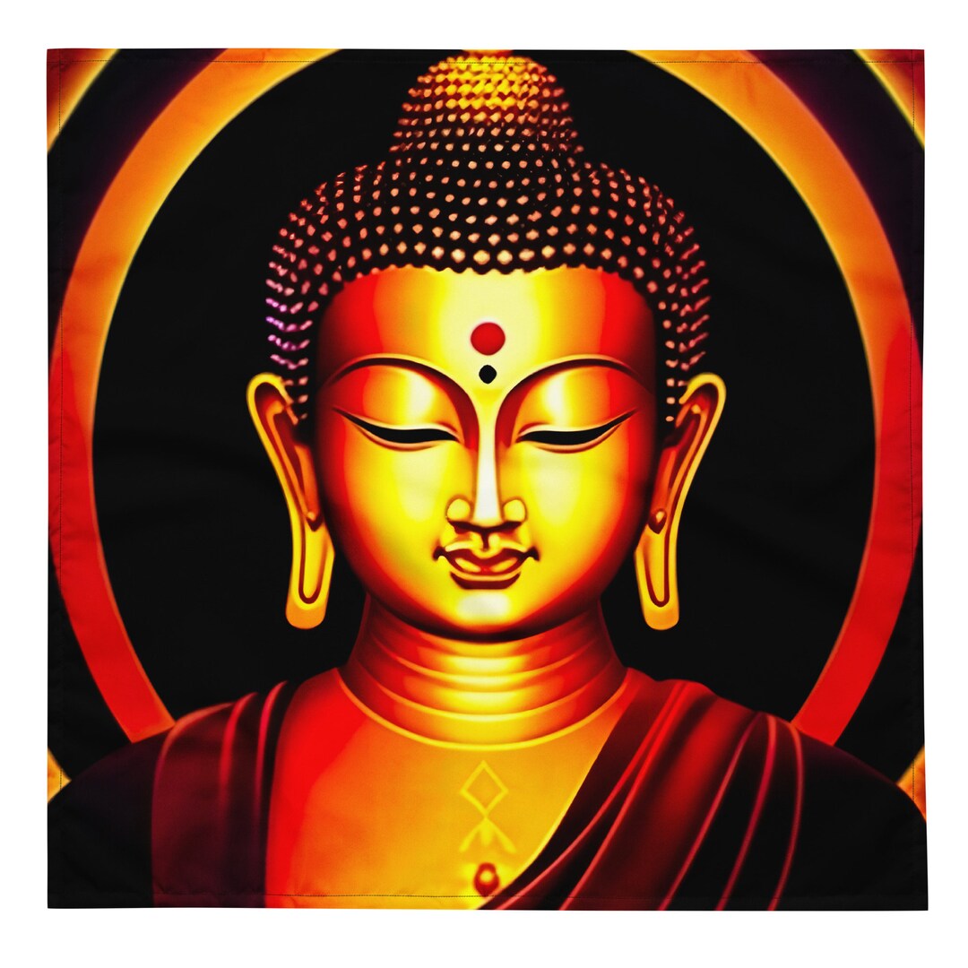 Golden Orange Buddha Bandana, Festival Bandana, Neck Scarf, Funky ...