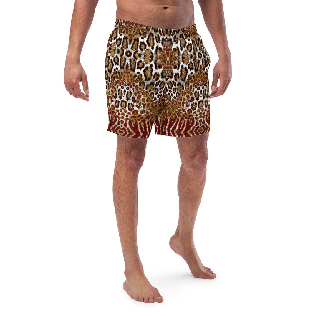 Ruby Leopard Double Vajra Men's Swim Trunks, Red Leopard Men's Wear ...