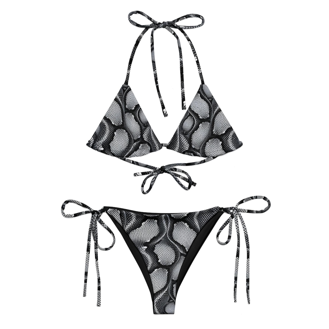 Snakeskin Bikini, Black and White Snake Skin String Bikini, Reptile ...