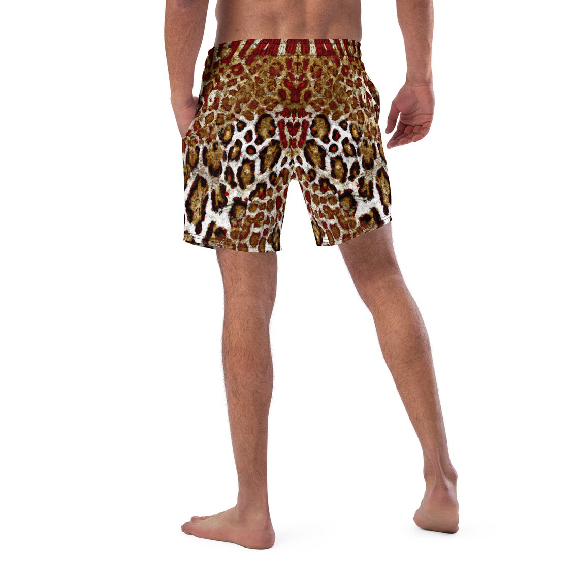 Gym to Swim Shorts, Ruby Leopard Men's Swim Trunks, Psychedelic Leopard ...