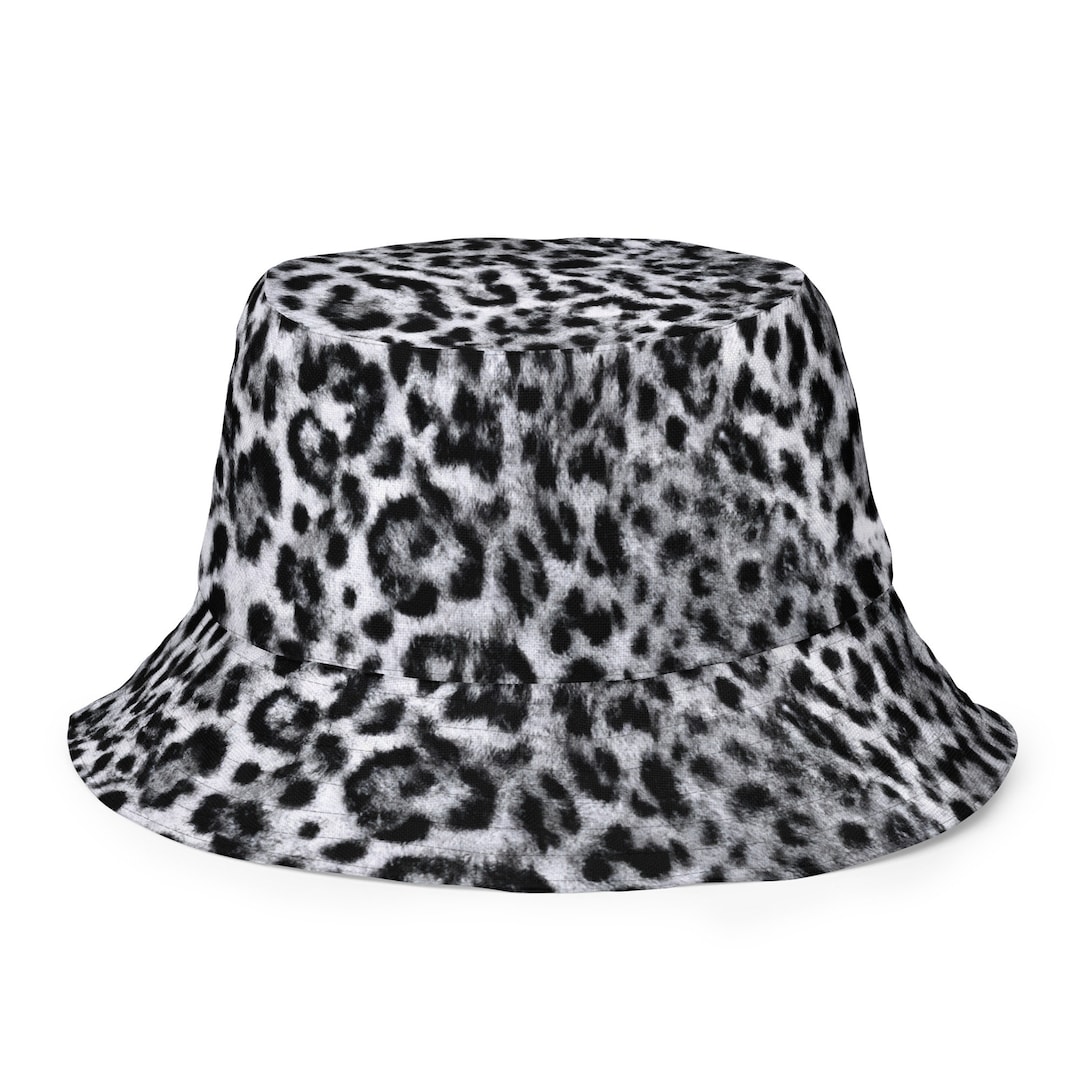 White Leopard Print Bucket Hat, Party Hat, Black and White Animal Print ...