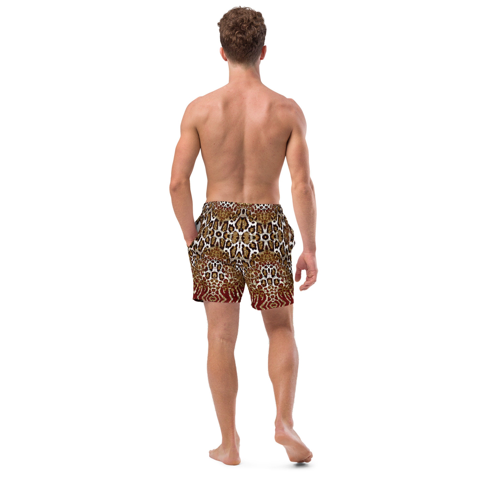 Ruby Leopard Double Vajra Men's Swim Trunks, Red Leopard Men's Wear ...
