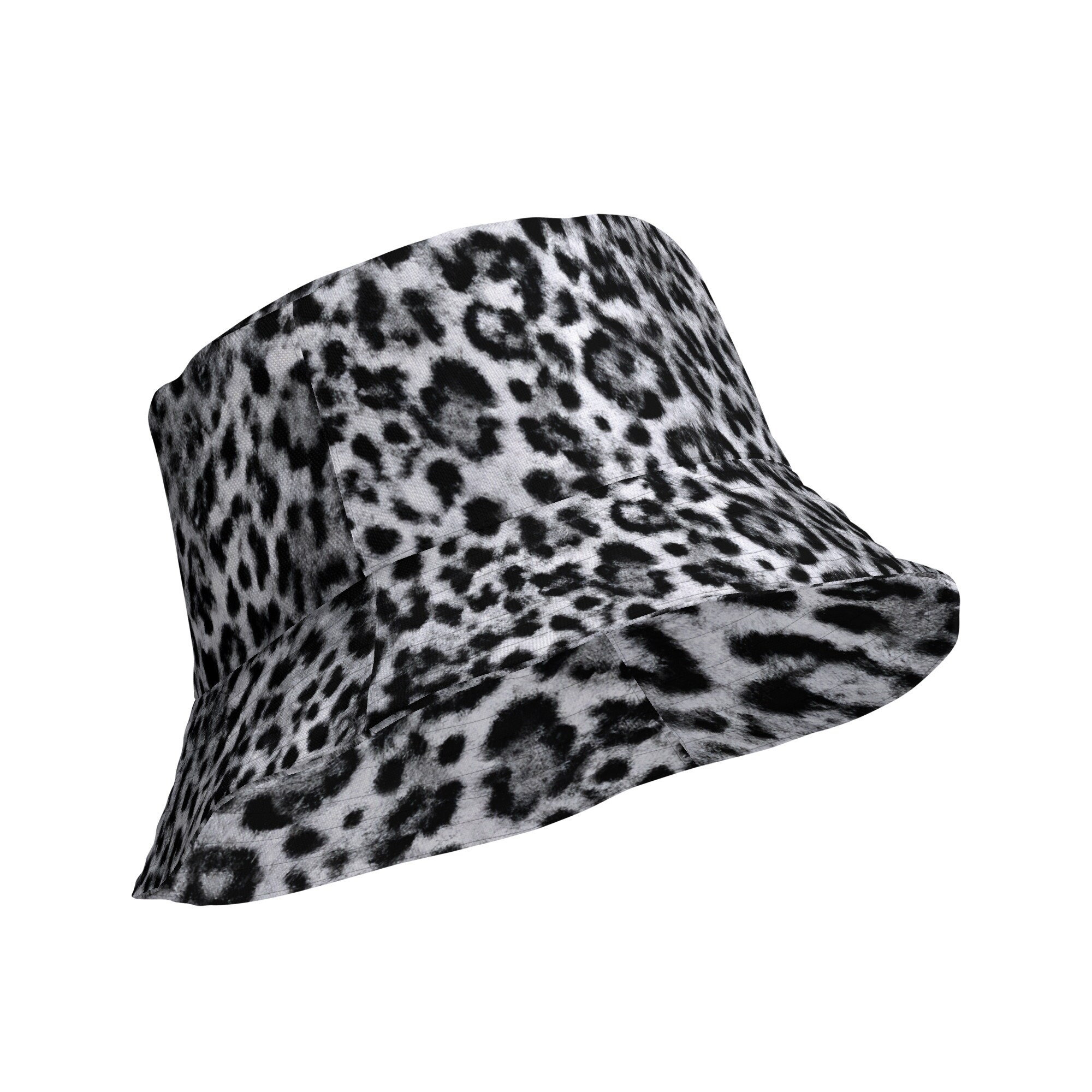 White Leopard Print Bucket Hat, Party Hat, Black and White Animal Print ...
