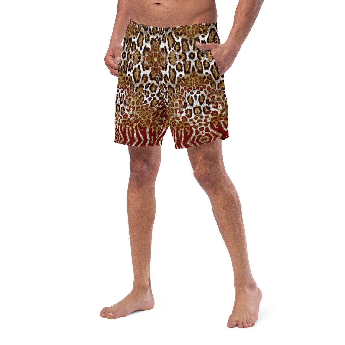 Ruby Leopard Double Vajra Men's Swim Trunks, Red Leopard Men's Wear ...