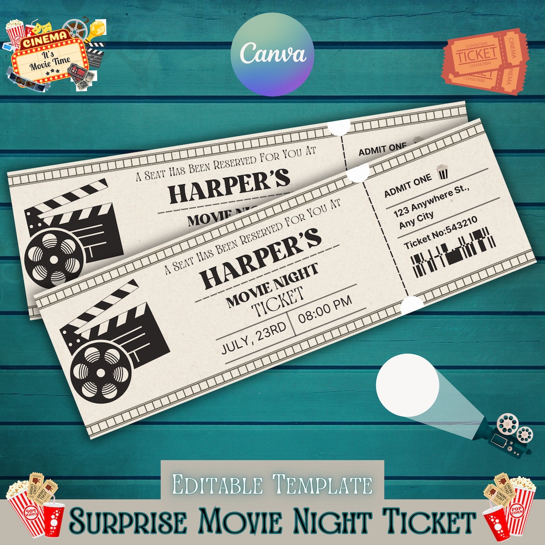 Editable Printable Movie Ticket Birthday Invitation Surprise Movie ...