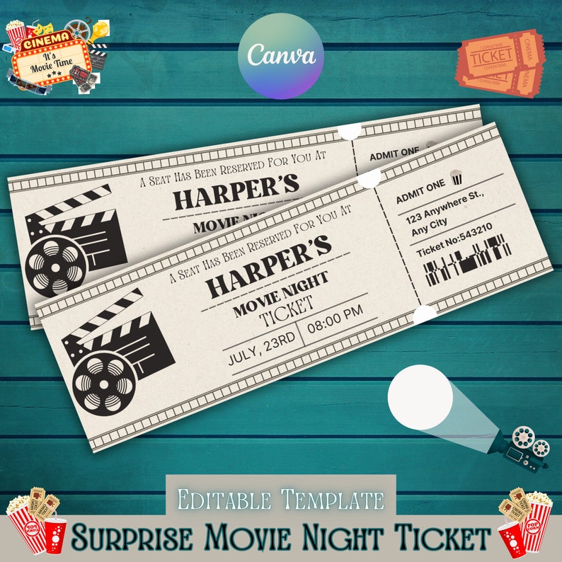 Editable Printable Movie Ticket Birthday Invitation Surprise Movie ...