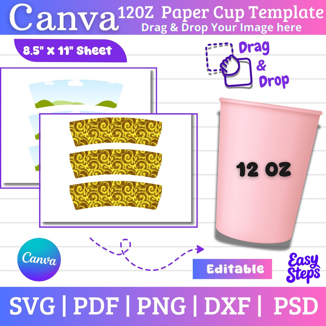 Paper Cup Template, Paper Cup Wrap Template, 12oz Paper Cup Template ...