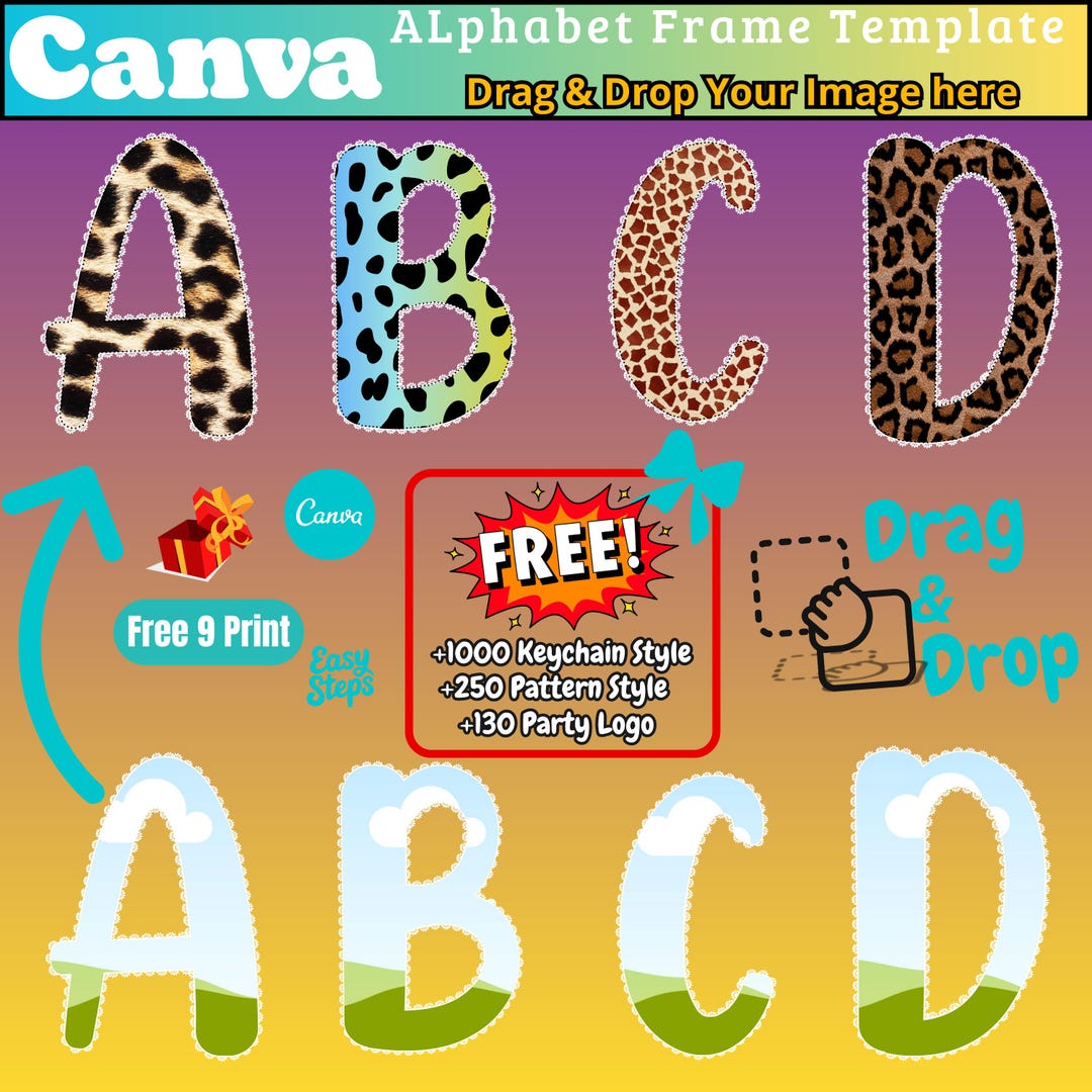 Alphabet Canva Template, Lace Canva Font, Canva Frame Alphabet, Preppy ...