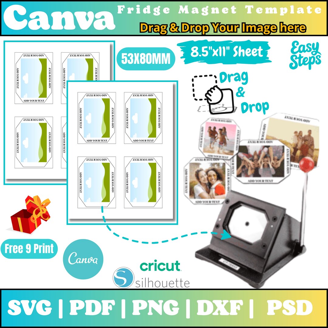 Fridge Magnet Template for Canva, Fridge Magnet Svg, Square Fridge ...